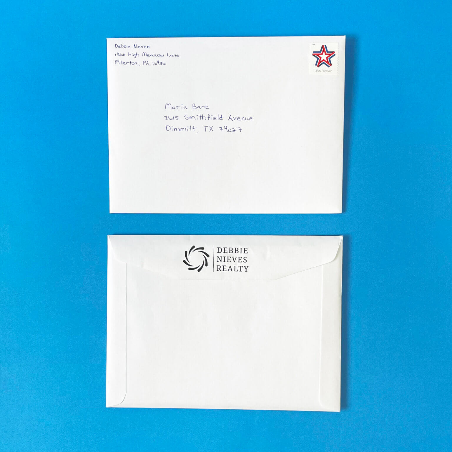 Examples of Postalgia's handwritten cards and envelopes